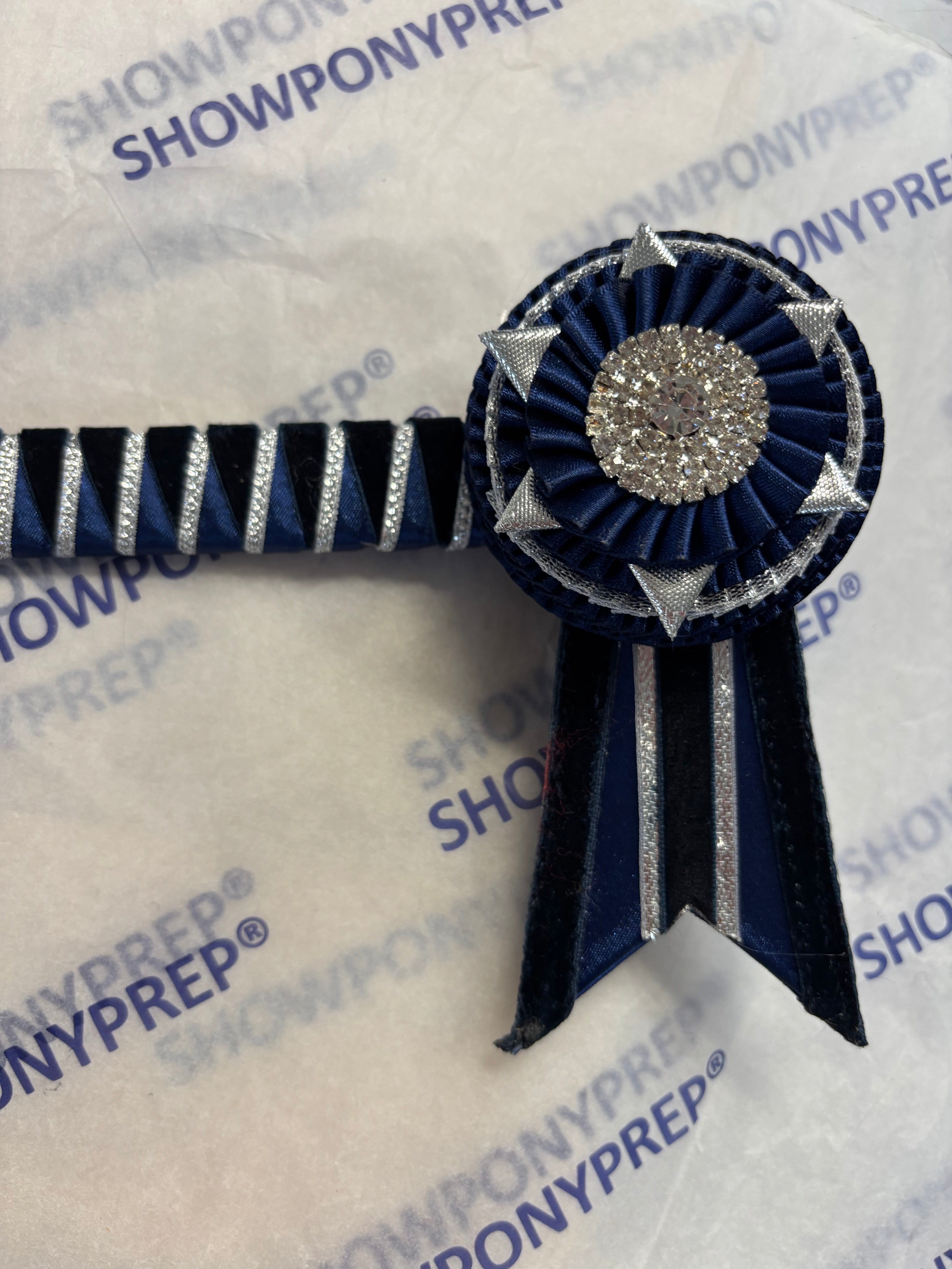 17” Navy and SIlver Browband – Showponyprep.com