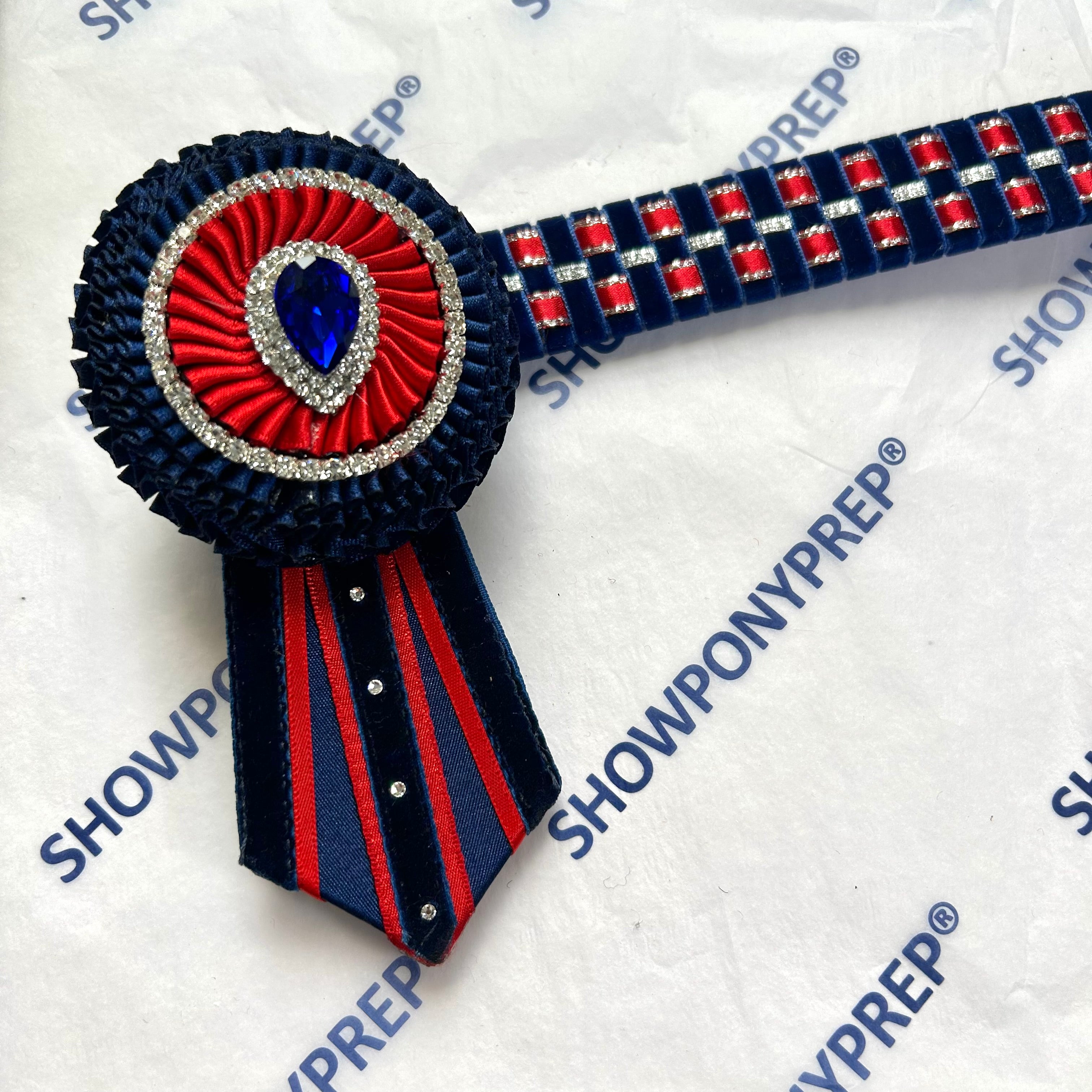 14” Red, Navy & Silver Browband – Showponyprep.com