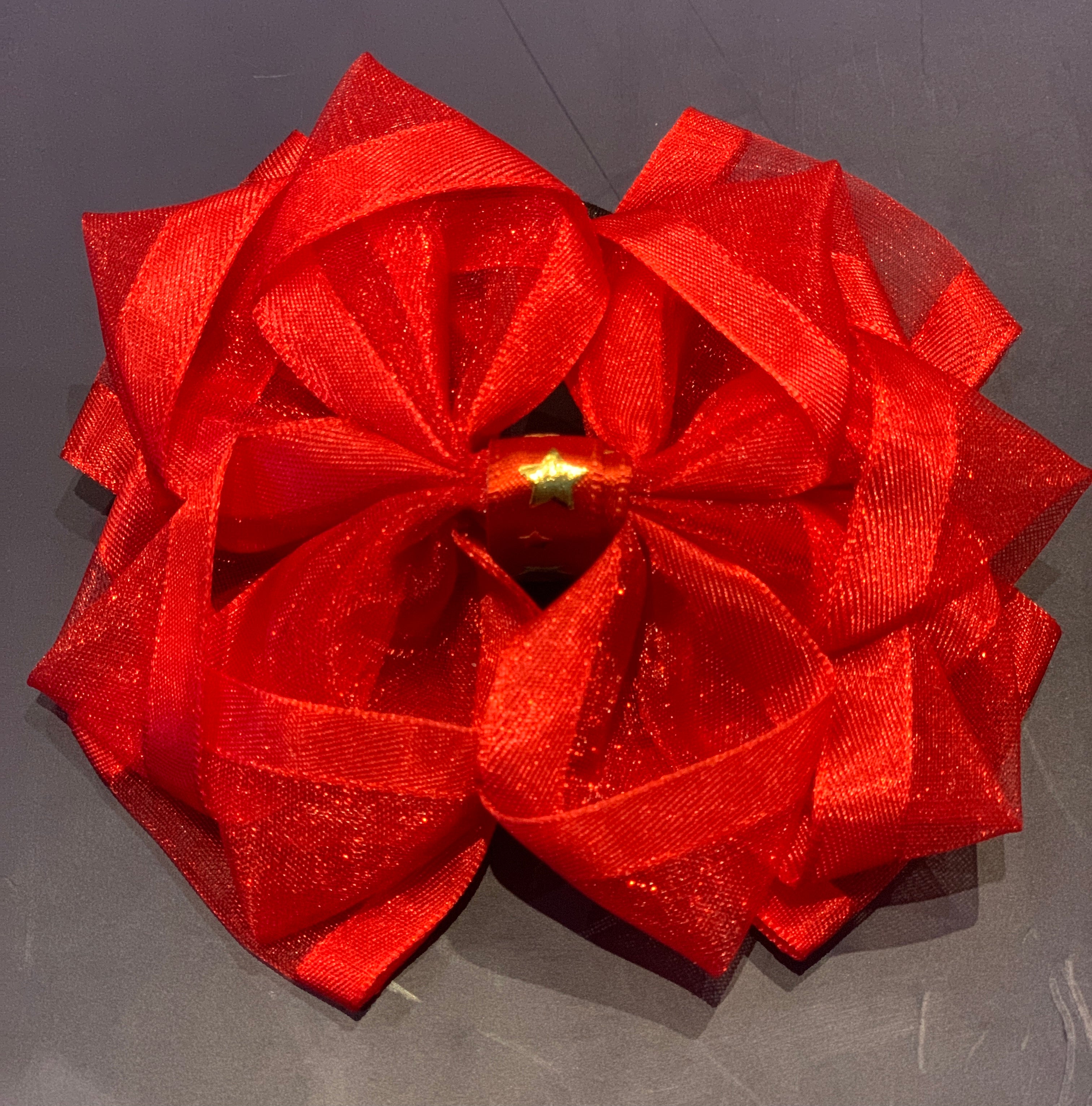 Luxury Bows: Red sheer organza multi Frill Bows with Gold Star centre ...