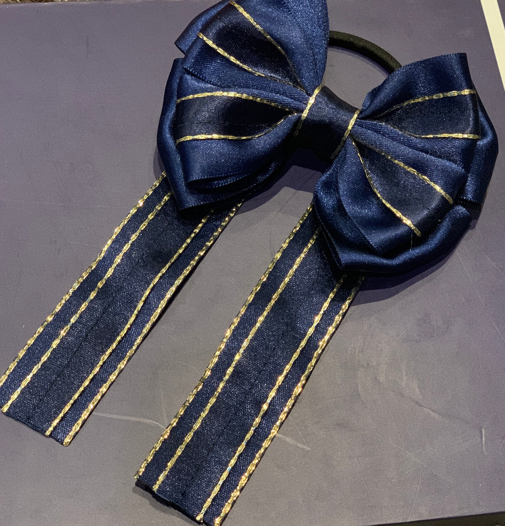Luxury Bows: Navy & Gold Bows with Tails | Showponyprep.com