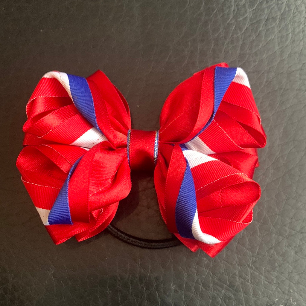 Luxury Bows: Red royal blue and white twist style | Showponyprep.com