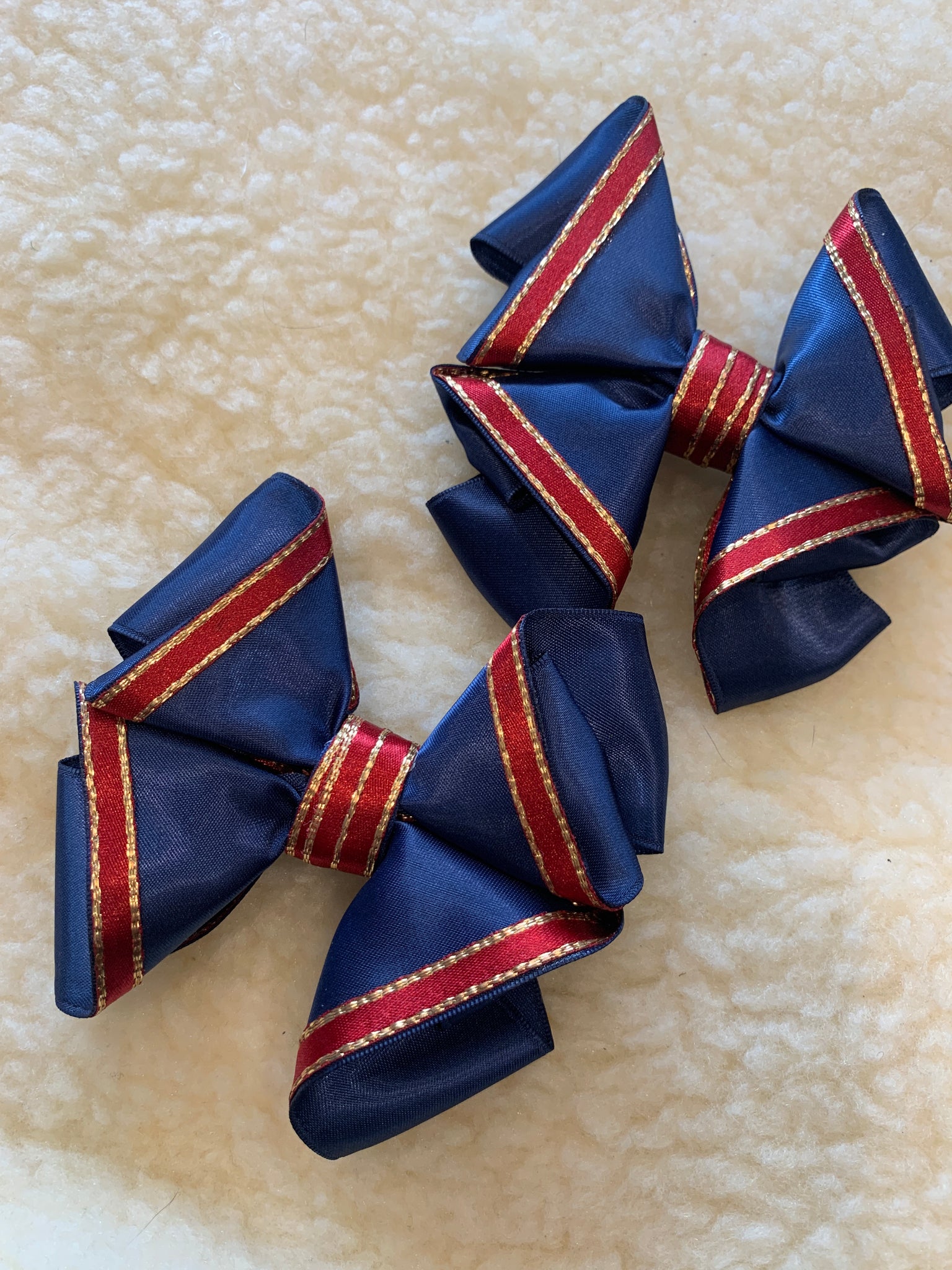 Navy, red and gold ruffle luxury bows - no tails 4.5” | Showponyprep.com