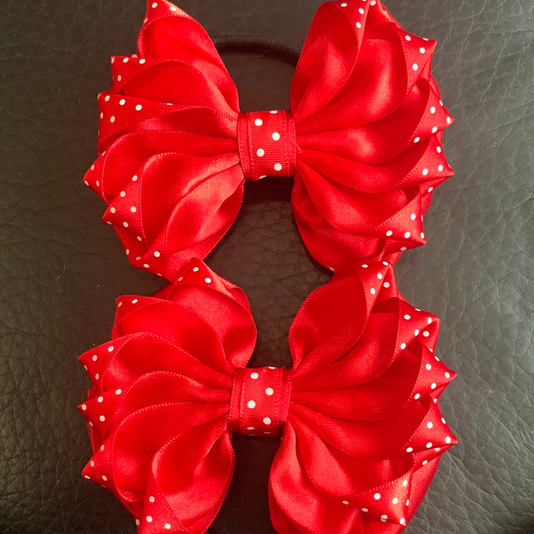 Luxury Bows: Rich red ruffle polka dot bows – Showponyprep.com